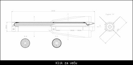 Presjeci raketno gonjenih projektila sa fokusom na motor (crteži, skice ...