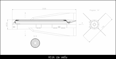 Presjeci raketno gonjenih projektila sa fokusom na motor (crteži, skice ...